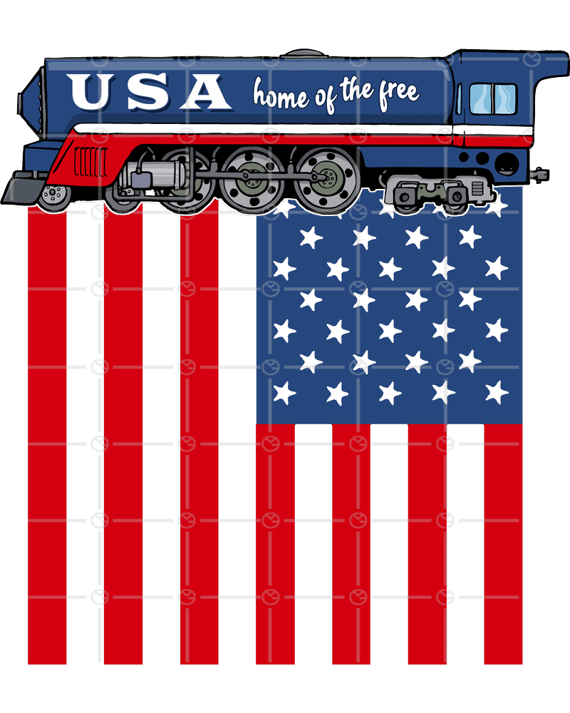 Patriotic Steam Locomotive With USA Flag - Grumpy Old Man Studios